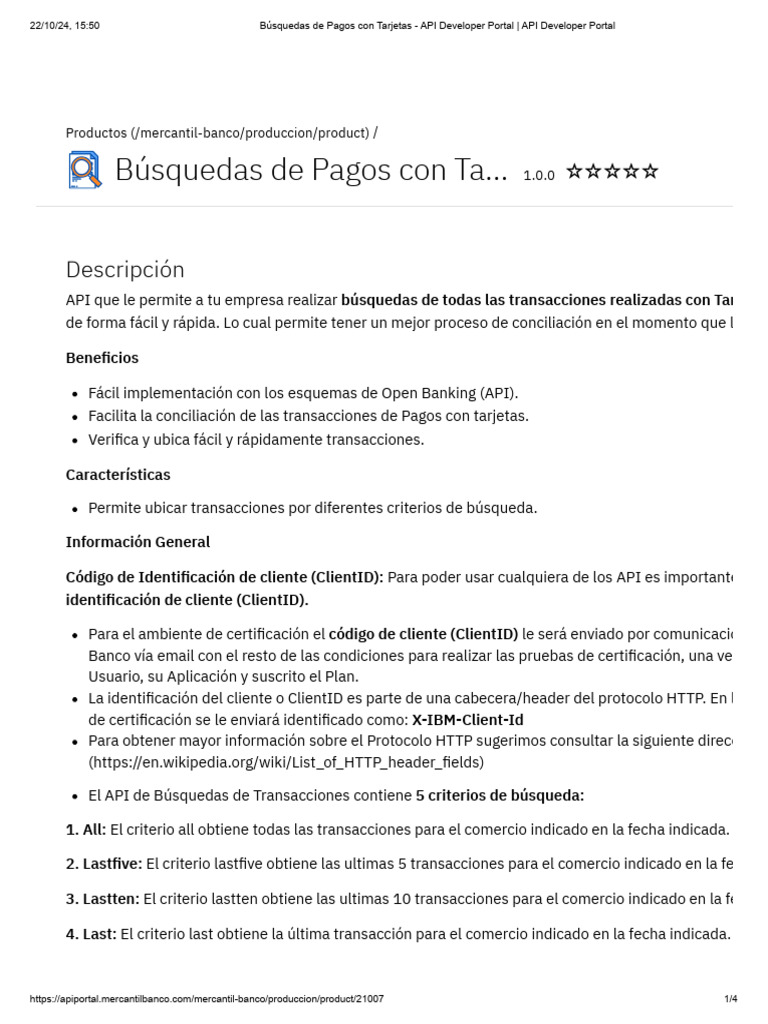 Búsquedas de Pagos Con Tarjetas - API Developer Portal - API Developer ...