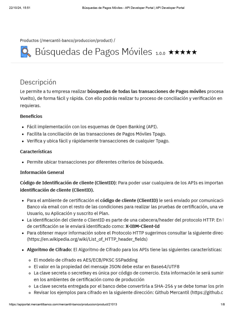 Búsquedas de Pagos Móviles - API Developer Portal - API Developer Portal | PDF | Cifrado ...