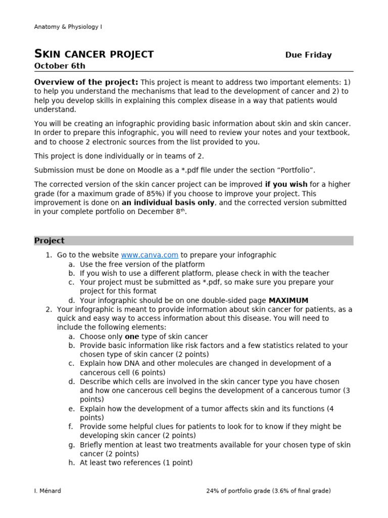 Anatomy I - Skin cancer project guidelines | PDF | Cancer | Cell (Biology)