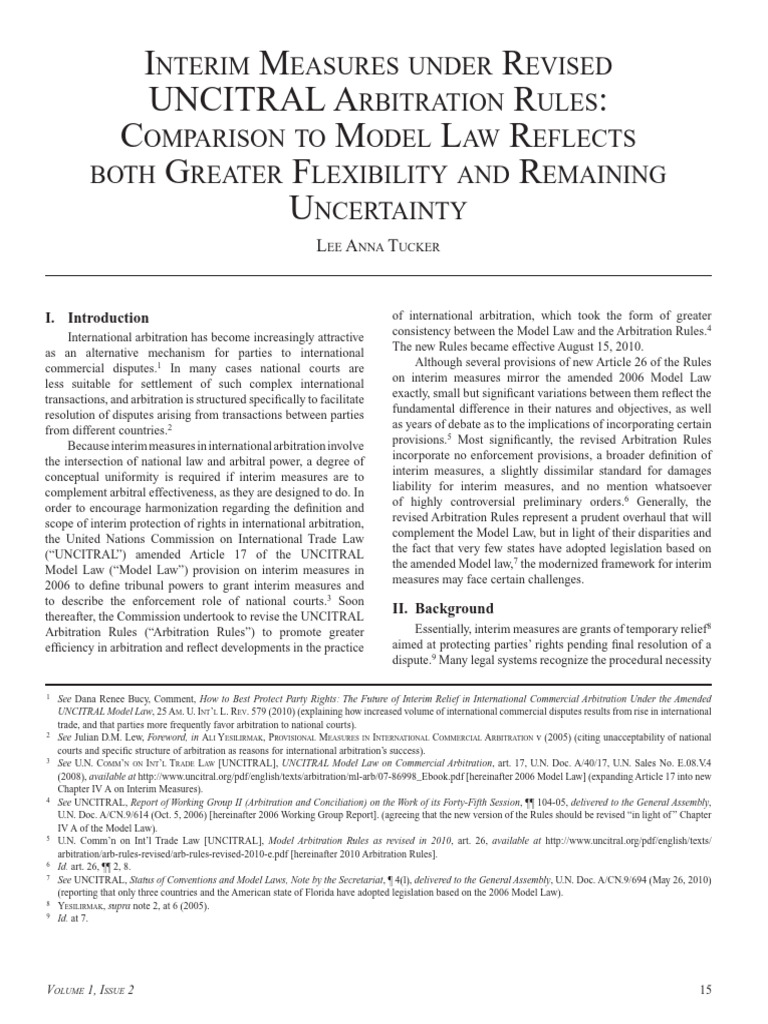 Interim Measures Under Revised UNCITRAL Arbitration Rules - Compar | PDF | Arbitration ...