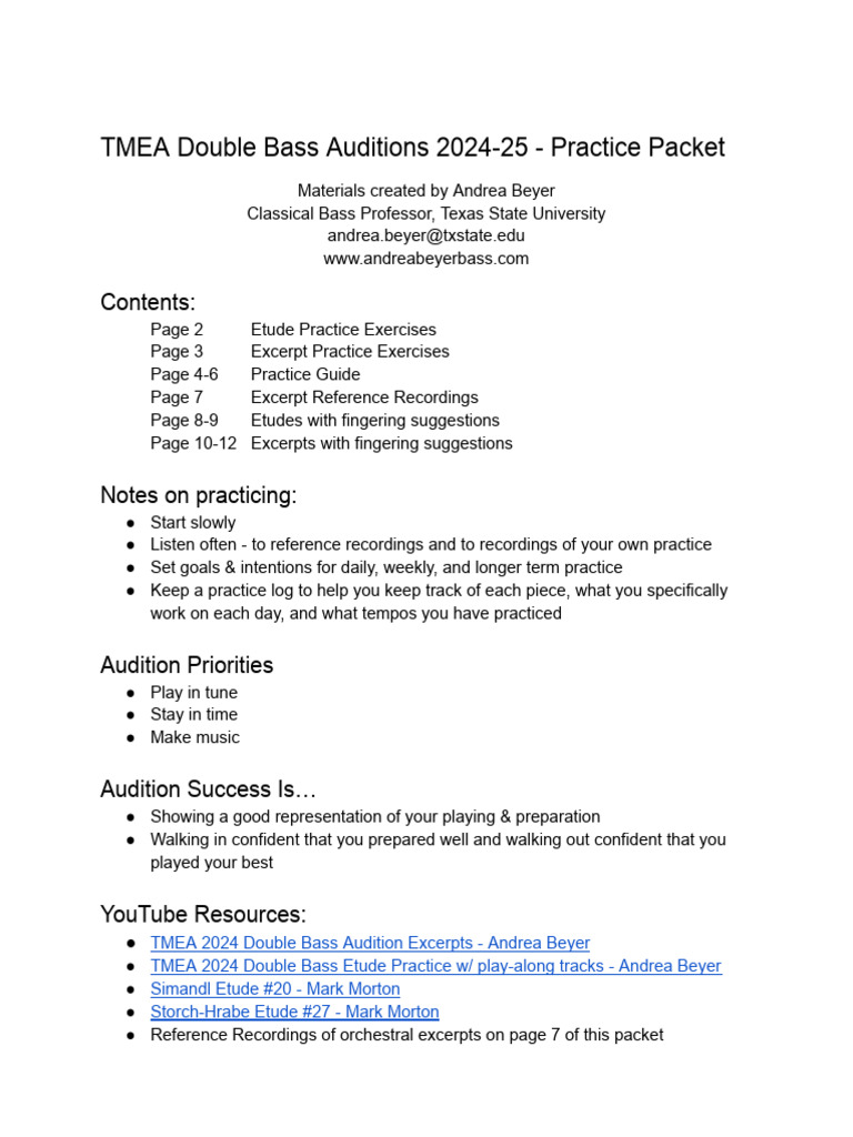 TMEA 2024-25 Practice Packet | PDF | Double Bass | Orchestras