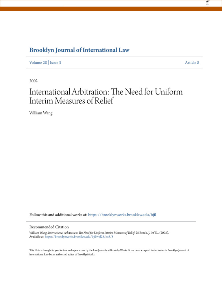 Interim Measure Relief | PDF | Arbitration | Arbitral Tribunal