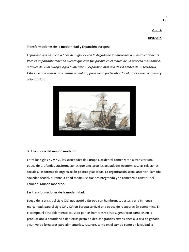 2 B - C HISTORIA Transformaciones de la modernidad y Expansión europea.docx (1) | PDF | Comercio ...