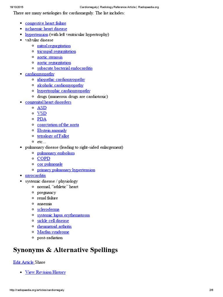 Cardiomegaly - Radiology Reference Article - Radiopaedia | PDF