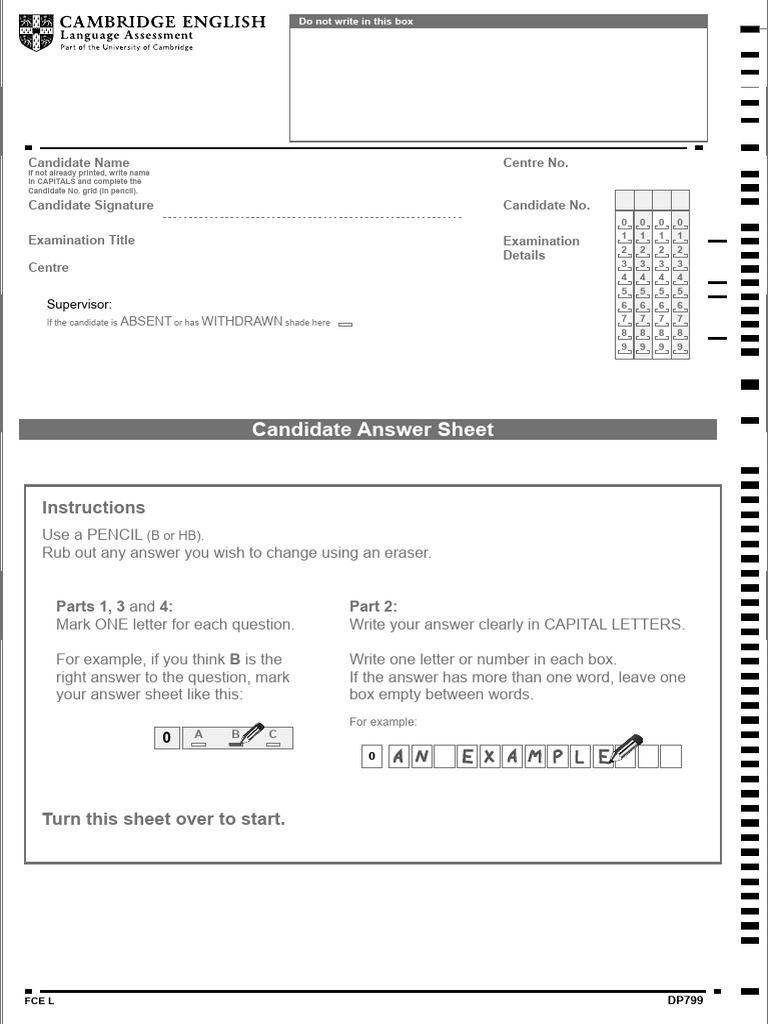 STF Cambridge First - Listening Answer Sheet | PDF