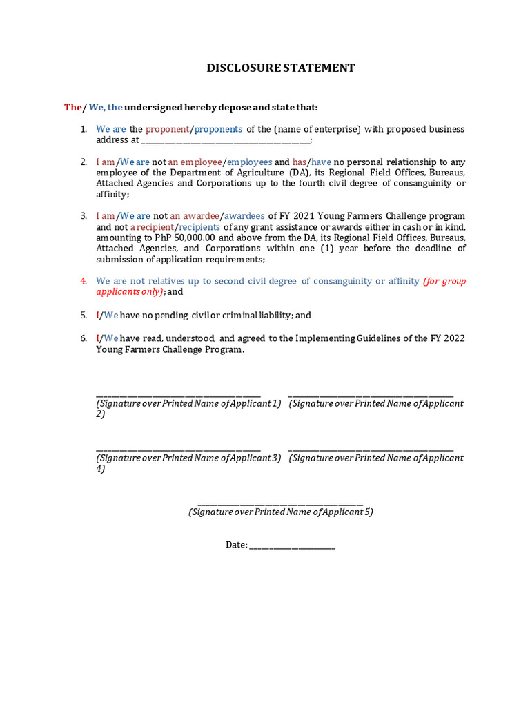 Disclosure Statement Sample (Yfc) | PDF