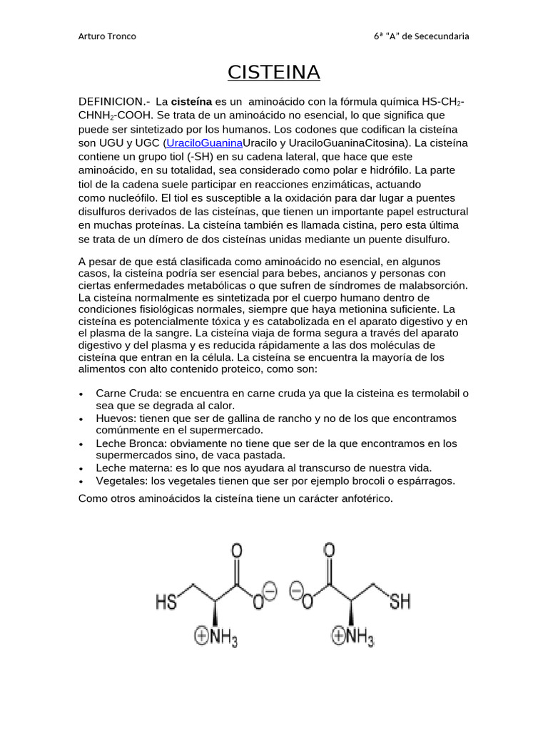 Cisteina | PDF | Cisteína | Biología Celular