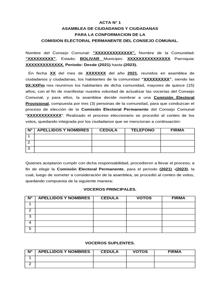 FORMATO ACTA N°1 CEP (comision provisional) (1) | PDF | Gobierno ...