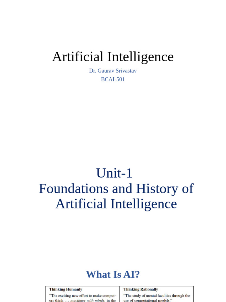 Unit-1 Artificial Intelligence | PDF | Intelligence (AI) & Semantics | Artificial Intelligence