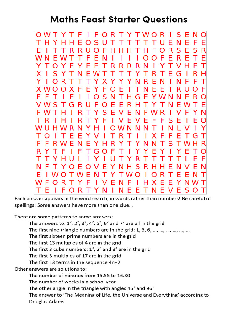 Maths Feast 2020 - Starter Questions | PDF