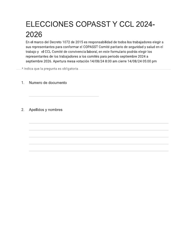 TARJETON COPASST y CCL 2024 GMV | PDF