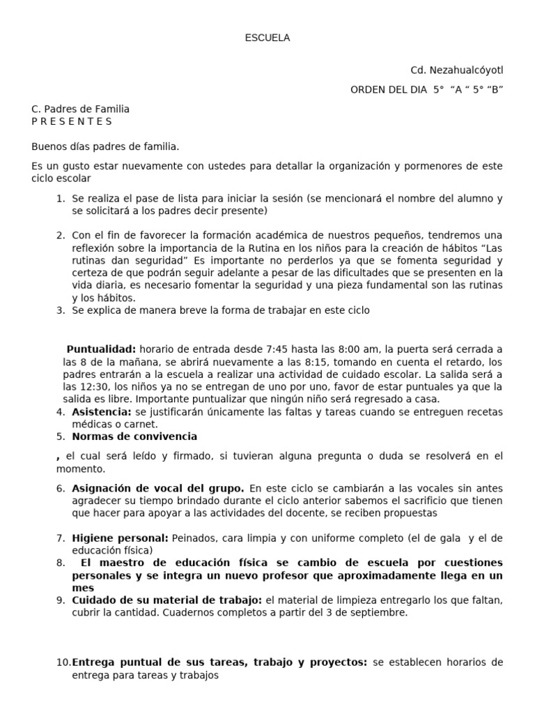 Reunion Con Padres 30 de Agosto 2024 | PDF | Maestros