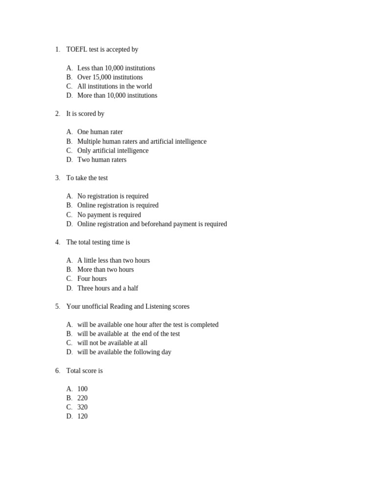 Diagnostic TOEFL TEST | PDF