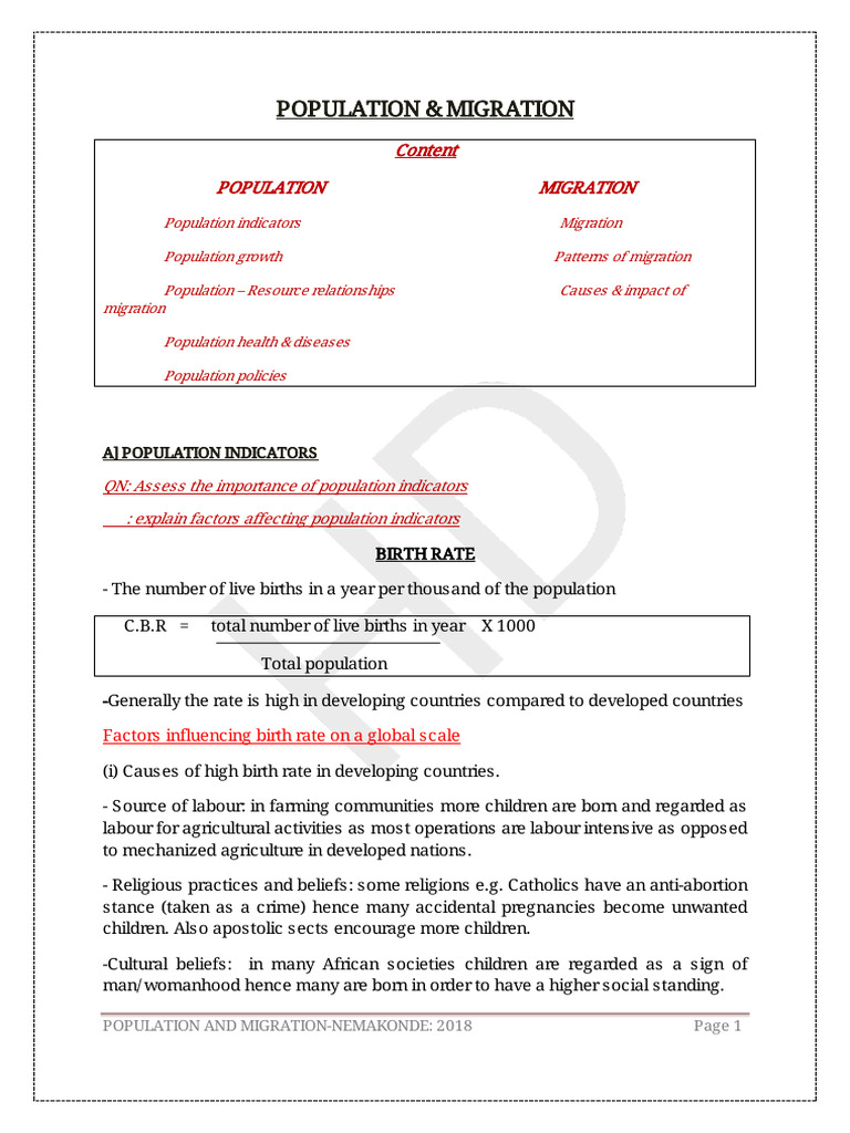 Geo... POPULATION NOTES - A Level | PDF