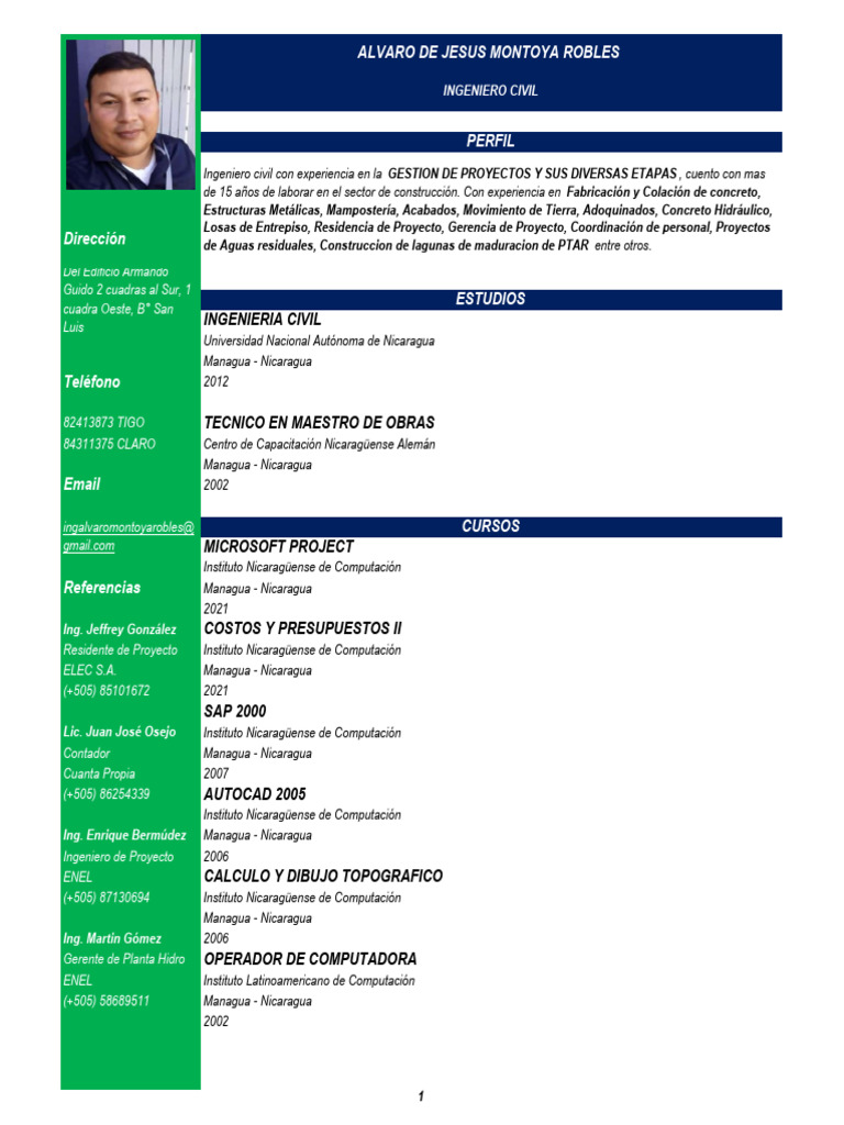 CV Alvaro Montoya Robles | PDF | Nicaragua | Alcantarillado