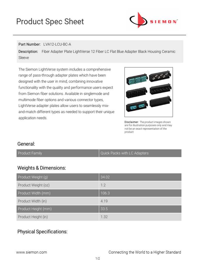 LightVerse 12 Fiber LC Adapter Plate | PDF | Specification (Technical ...