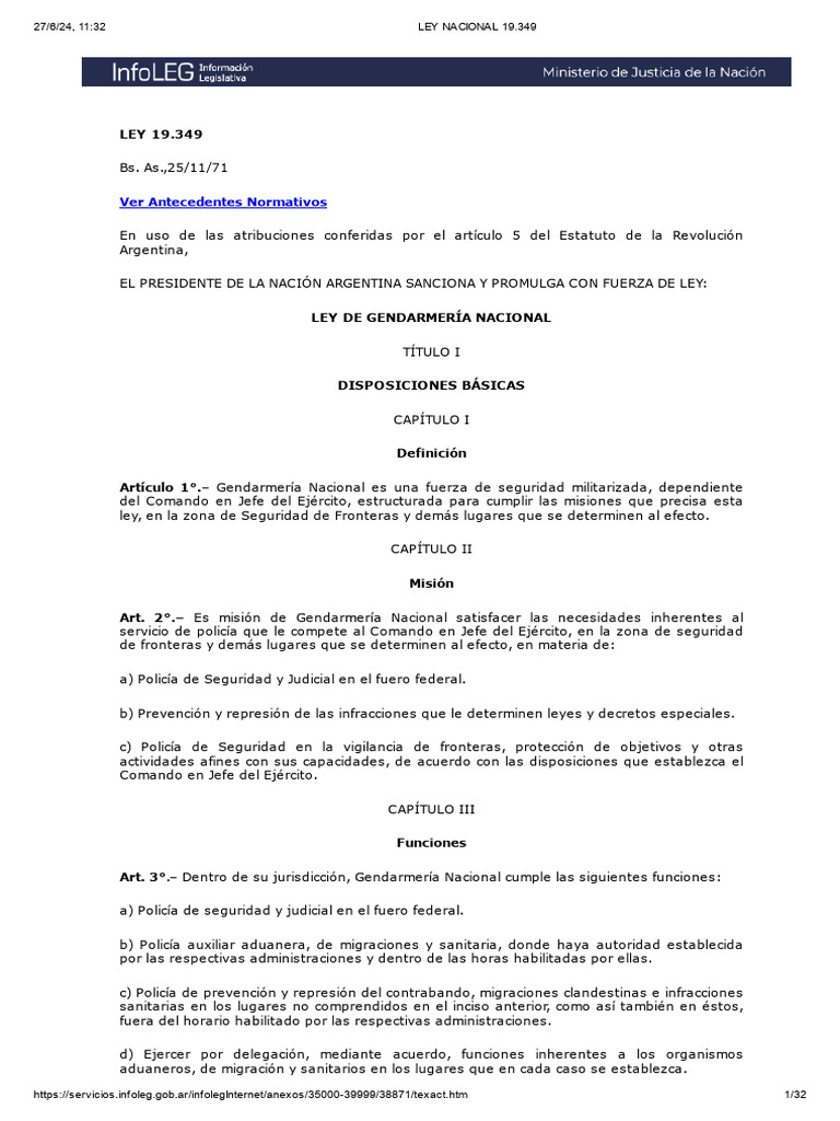 LEY NACIONAL 19.349 | PDF | Policía | Regulación