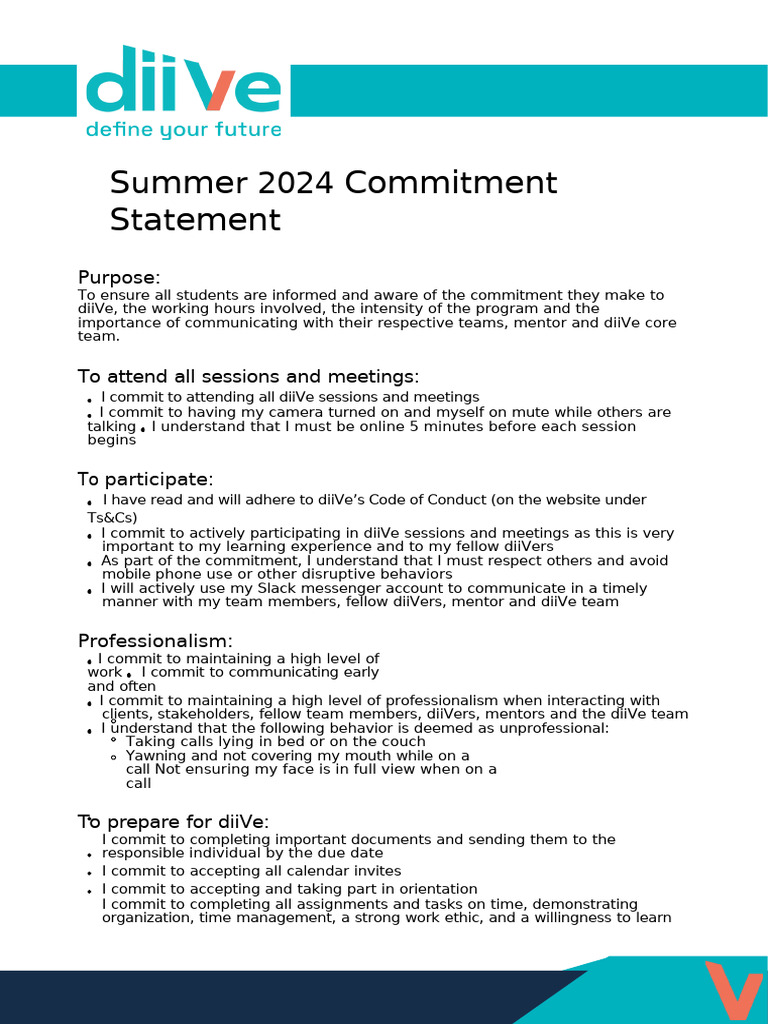 diiVe Commitment Statement Summer 2024 - Cape Town | PDF ...