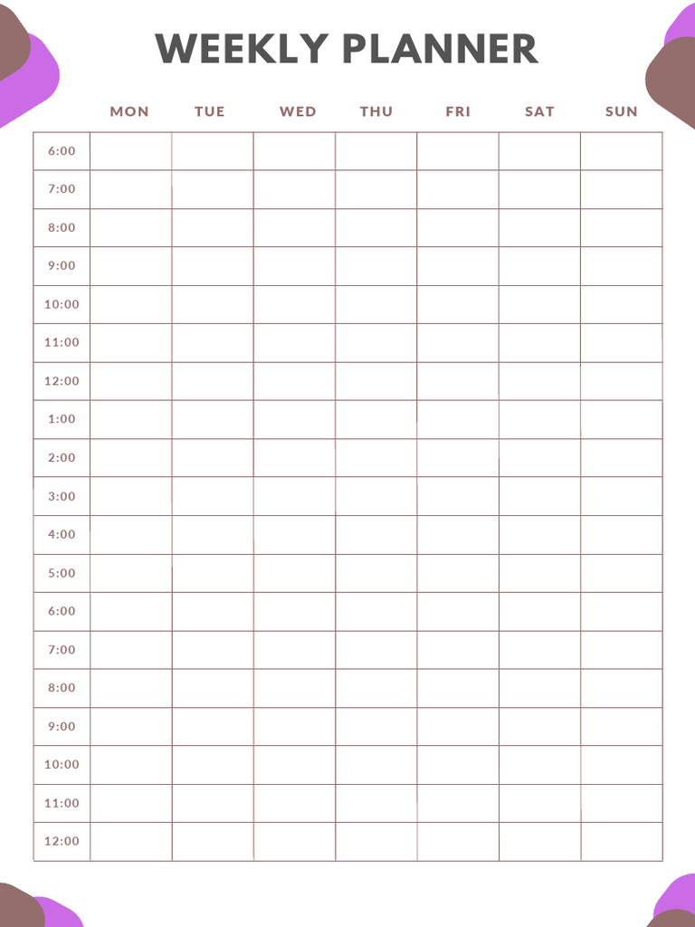 Brown & Purple Minimal Weekly Schedule Planner | PDF