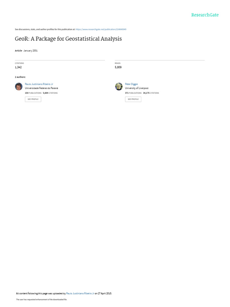 GeoR A Package For Geostatistical Analysis | PDF | Spatial Analysis | Statistics