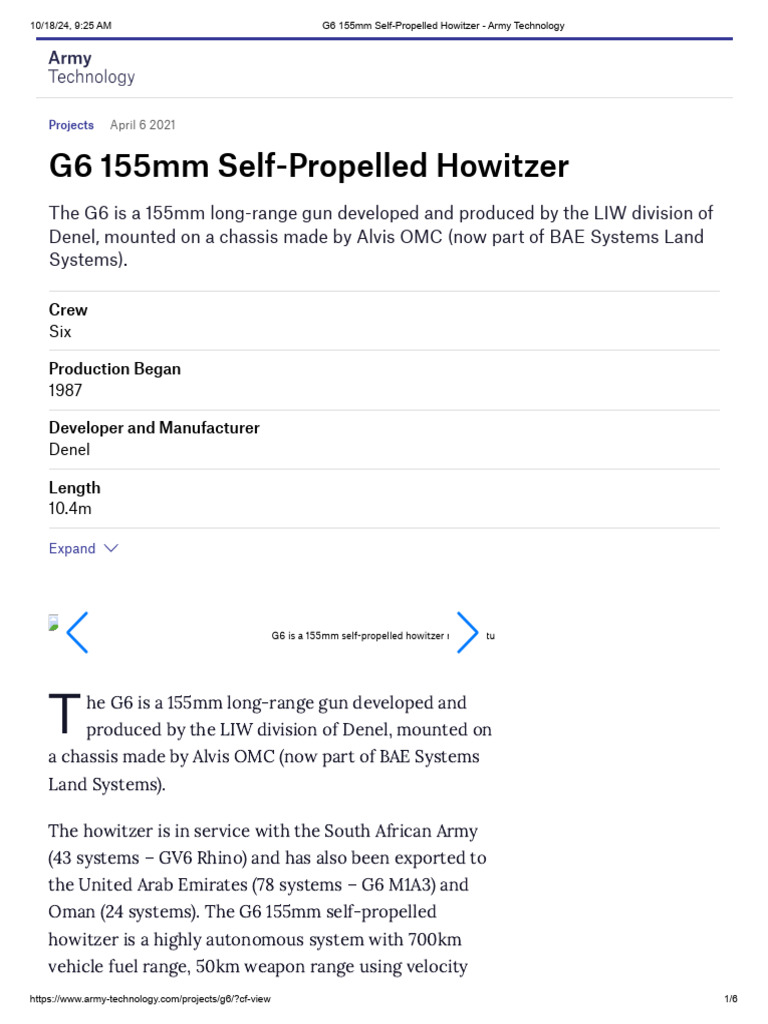 G6 155mm Self-Propelled Howitzer - Army Technology | PDF | Howitzer | Gun