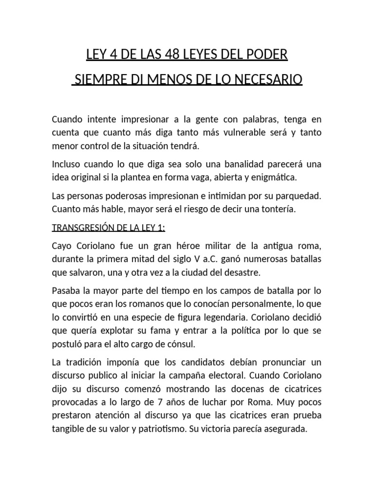 Di Menos, Gana Poder: Ley 4 | PDF