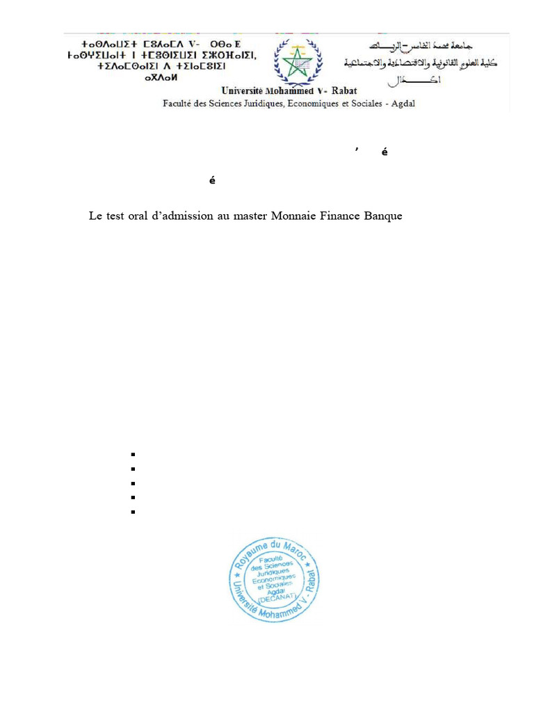 Liste Au Test Oral Master MFB - 2024-2025 | PDF