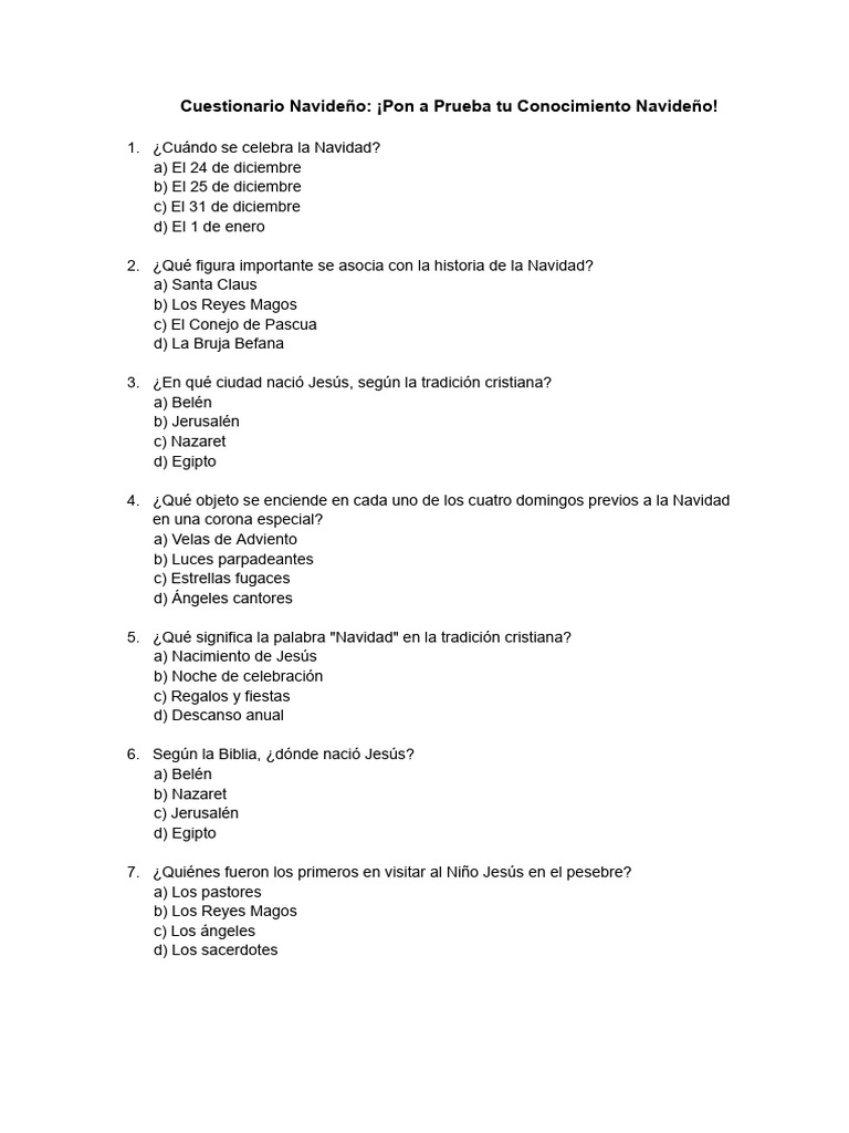 Cuestionario Navideño - ¡Pon A Prueba Tu Conocimiento Navideño | PDF ...