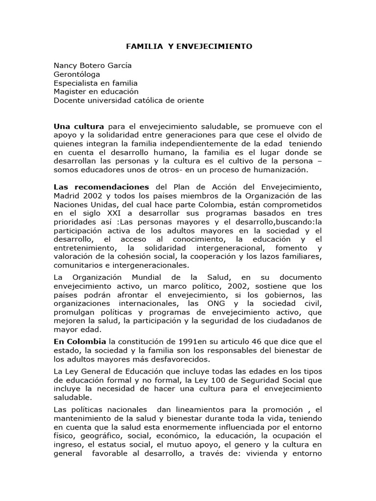 Familia y Envejecimiento Nancy Botero García | PDF | Vejez | Familia