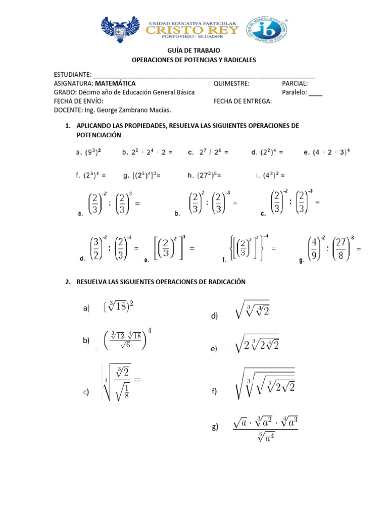 Operaciones de Potenciaci-N y Radicales Con N-Meros Reales | PDF