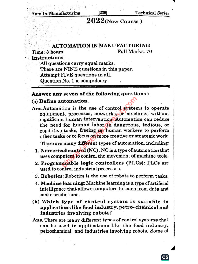 BEU Pyq Solution Automation in Manufacturing | PDF