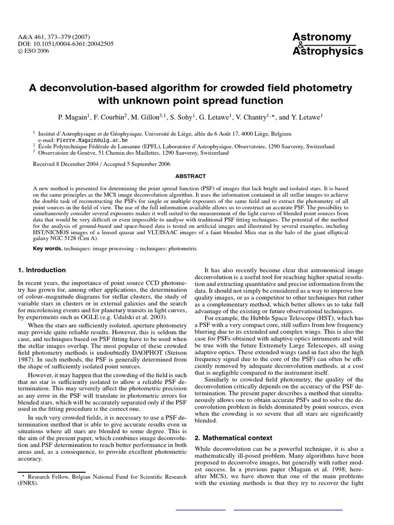 A Deconvolution-Based Algorithm For Crowded Field Photometry | PDF ...