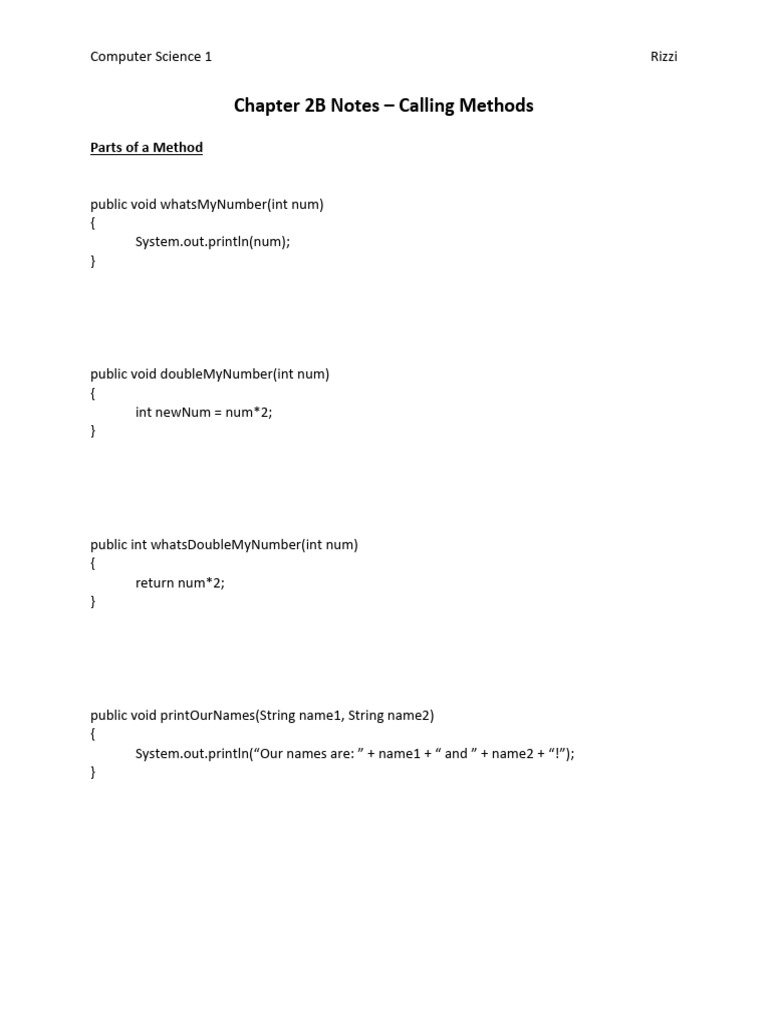 Chapter 2B Notes - Calling Methods | PDF