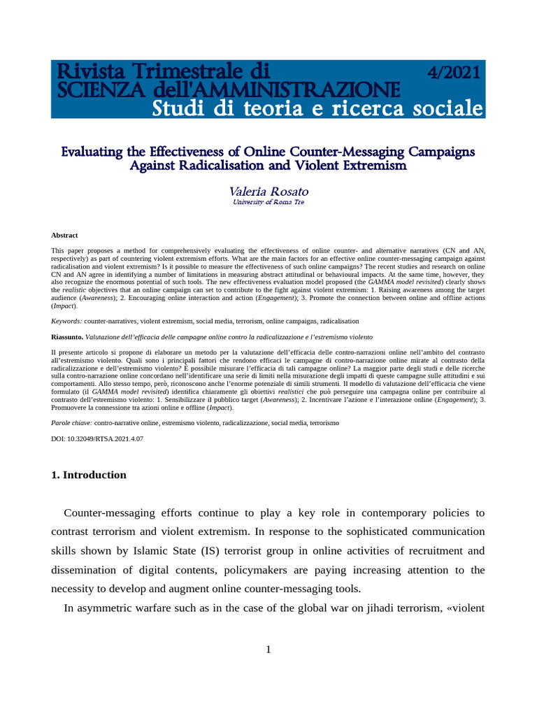 RTSA - 4 - 2021 - Online Messaging Against VE - Rosato | PDF ...