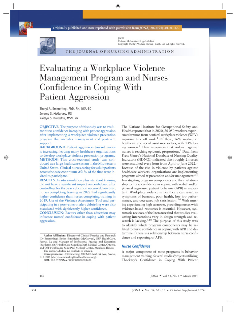 Evaluating A Workplace Violence Management Program.6 | PDF | Nursing ...
