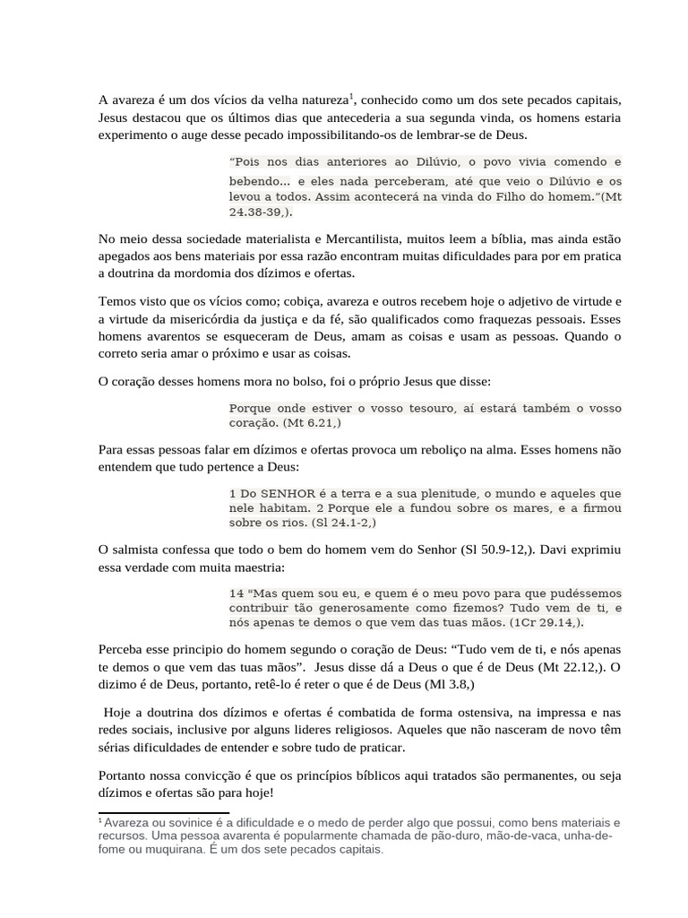 Avareza: O Pecado e Suas Consequências | PDF | Pecado | Crença e ...