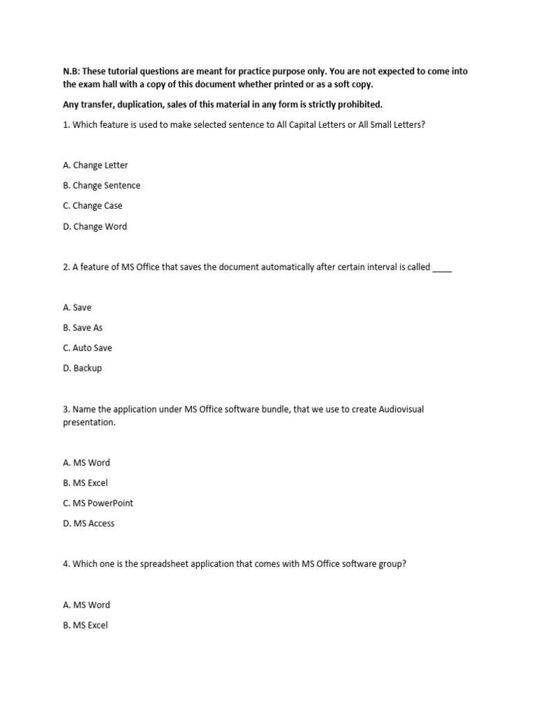 Office Productivity Tutorial Questions | PDF | Microsoft Excel ...