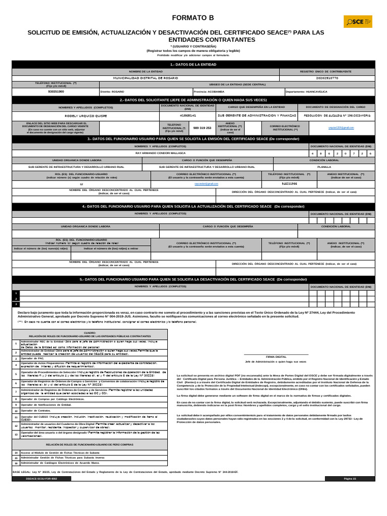 Formato B para Certificado SEACE 2025 | PDF | Documento de identidad ...