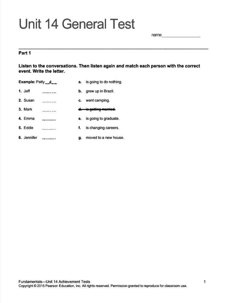 PDF Top Notch Fundamentals Unit 14 Assessment - Compress | PDF