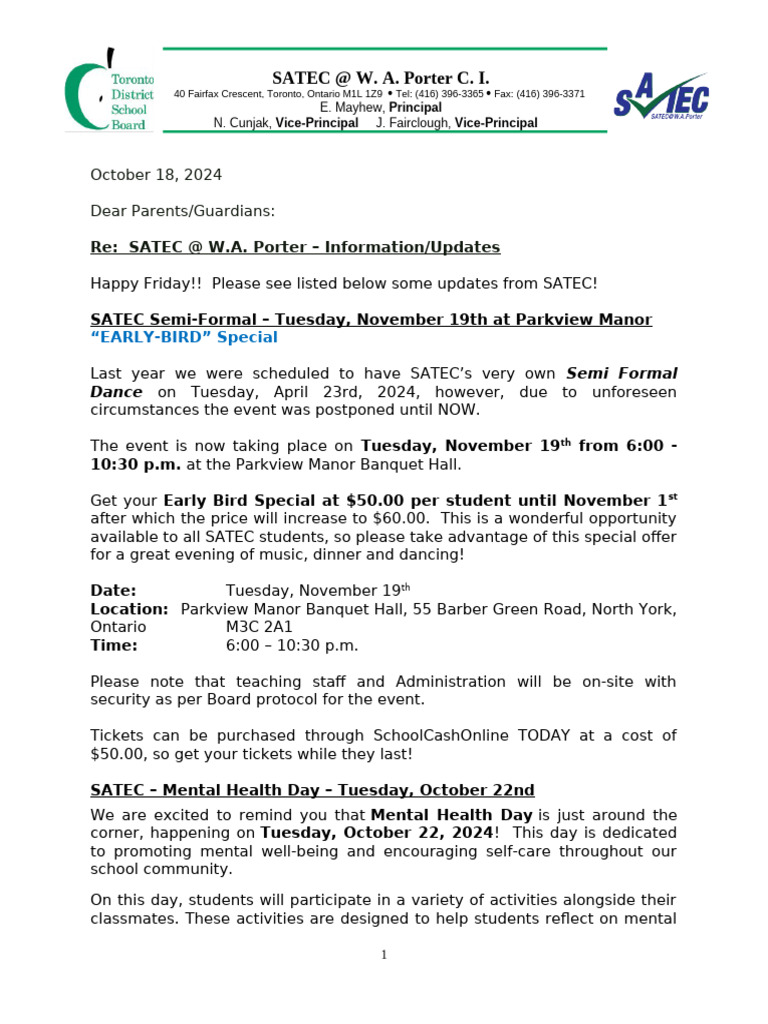 SATEC @ W.A. Porter Event Updates | PDF