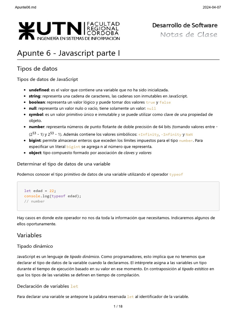 Apunte 06 | PDF | Lenguaje de programación | Variable (informática)