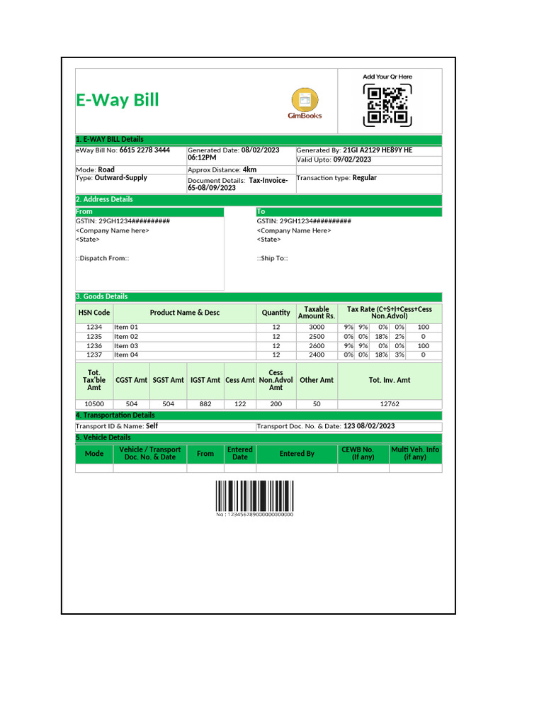 66aa0ab89633c8dbdf59bde7 - E Way Bill Format 01 | PDF