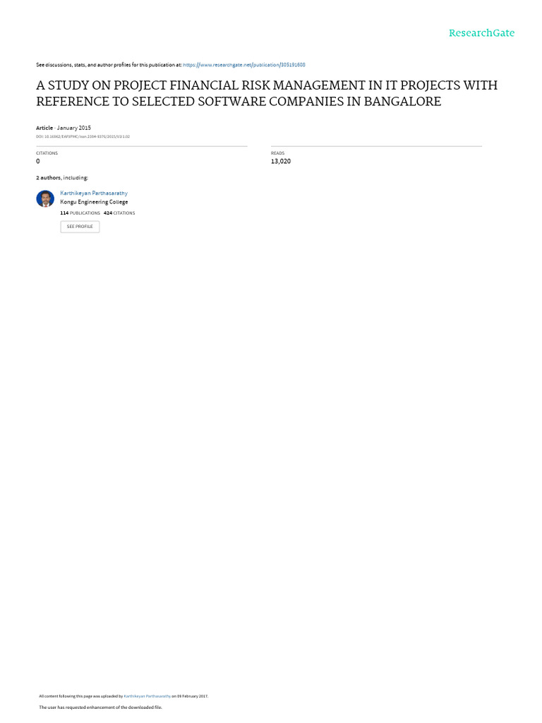 A Study On Project Financial Risk Management in It | PDF | Risk ...