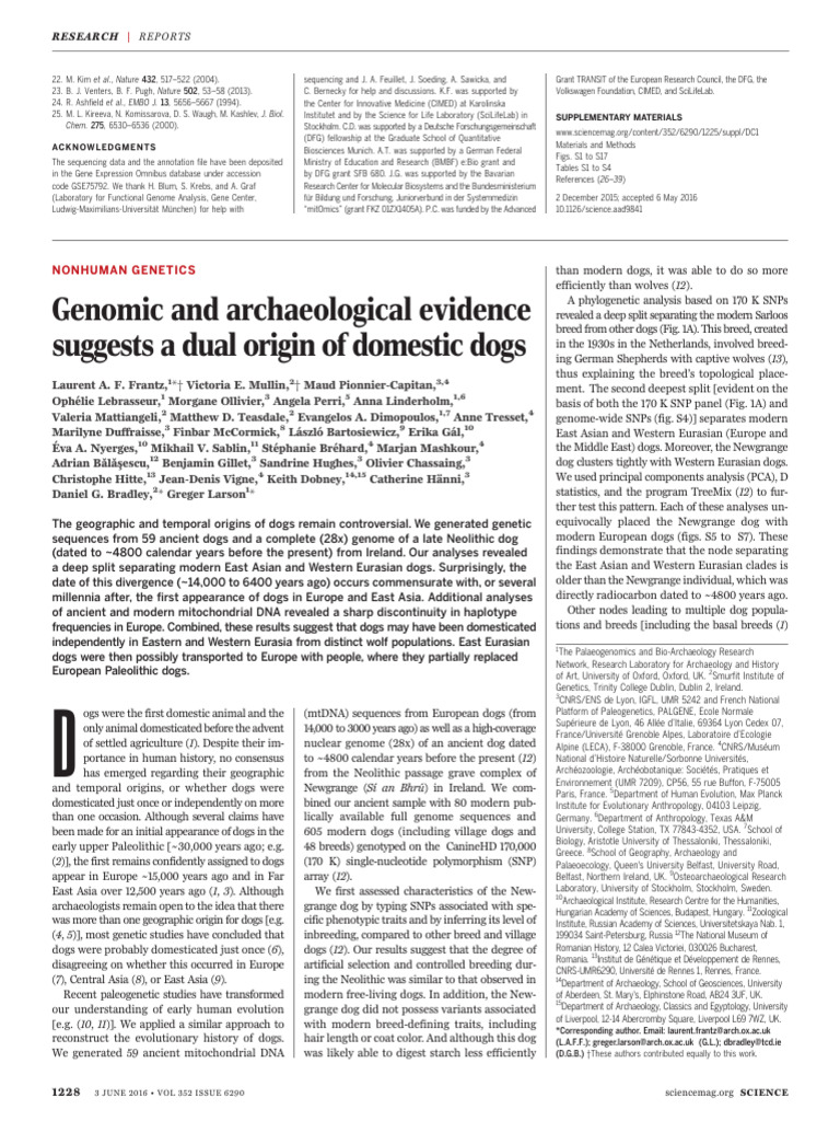 Genomic and Archaeological Evidence Suggest A Dual Origin of Domestic ...