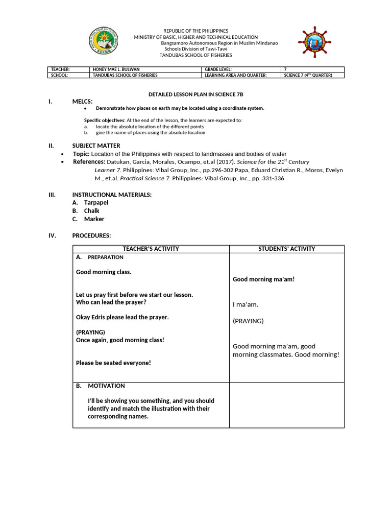 Detailed Lesson Plan in Science 7b | PDF | Geodesy | Geography