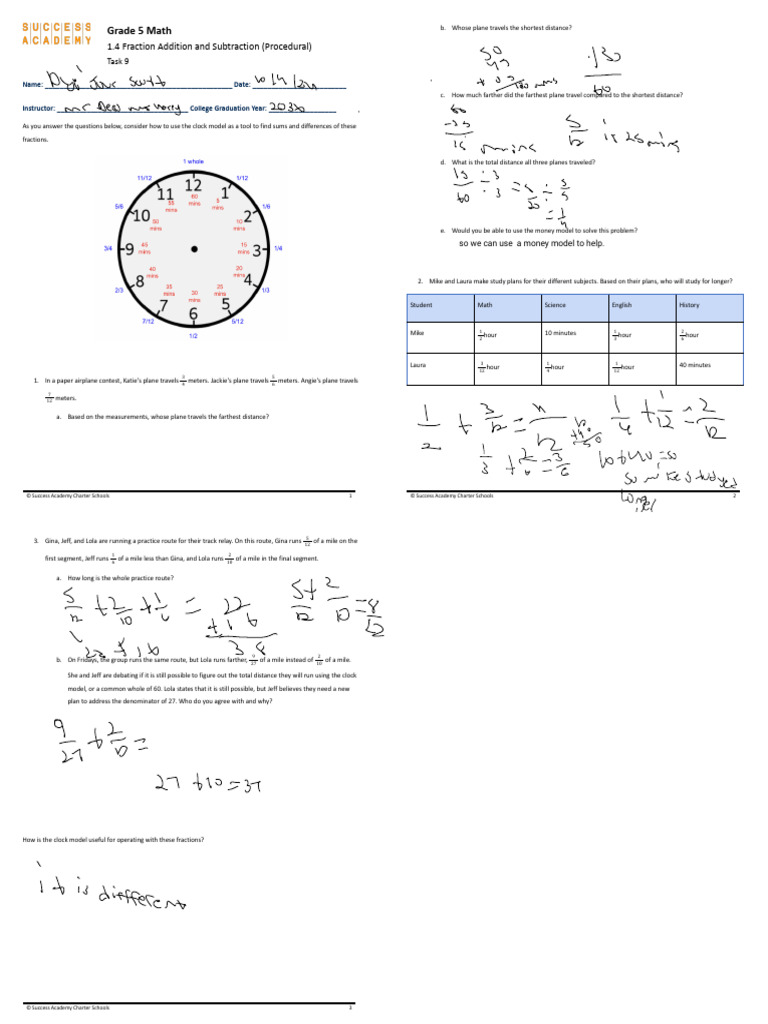 Grade 5 Math: 1.4 Fraction Addition and Subtraction (Procedural) | PDF ...