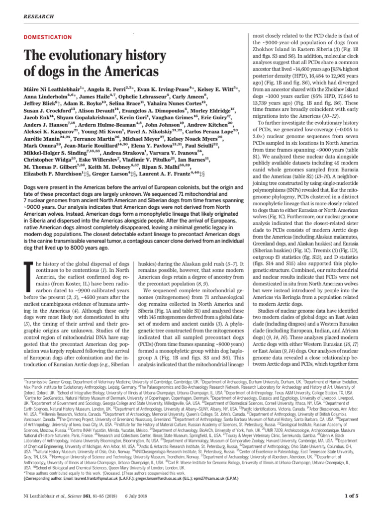 The Evolutionary History of Dogs in The Americas | PDF | Mitochondrial ...