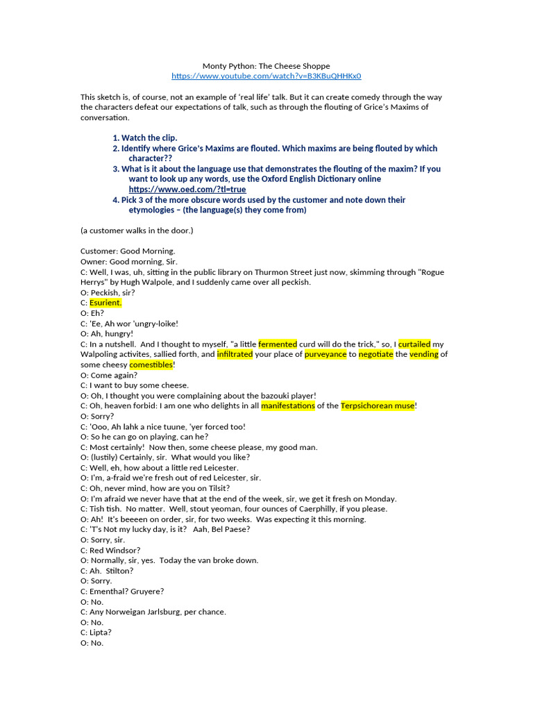 Grice and Monty Python | PDF | Cheese | Dairy Products