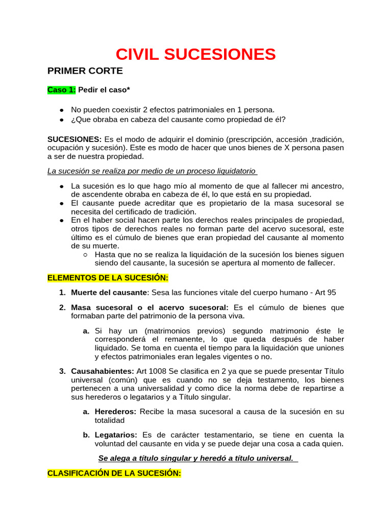 Elementos y Tipos de Sucesiones | PDF | Herencia | Propiedad