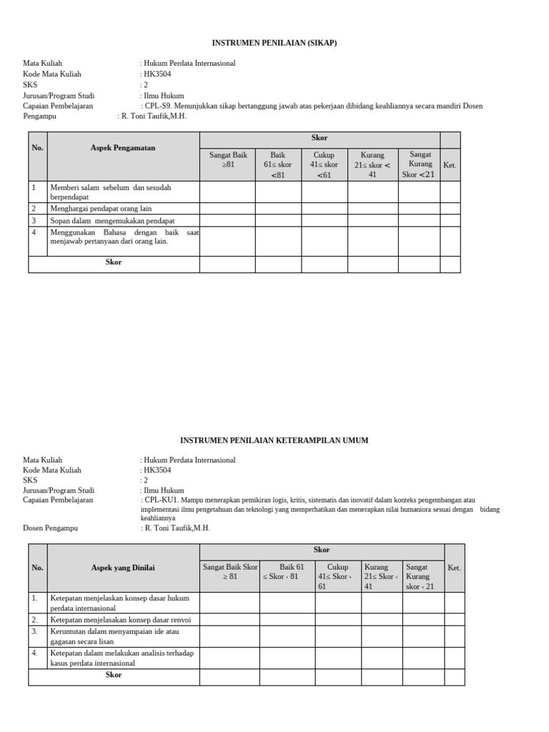 Instrumen Penilaian | PDF